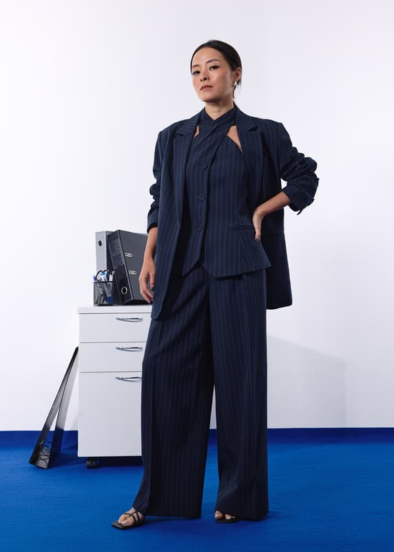 PETITE Leggy™ Andy Tailored Pinstripe Super High Waist Straight Leg ...