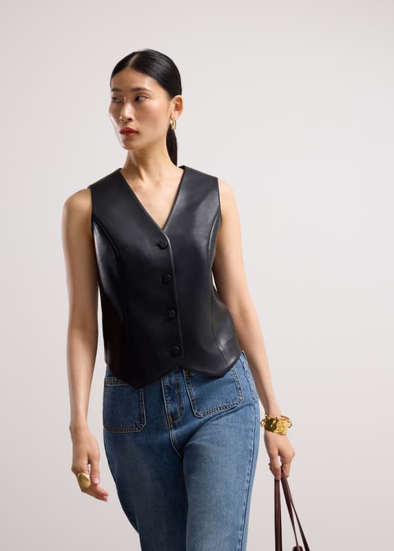 Kali Vegan Leather V-neck Vest | Love, Bonito PH