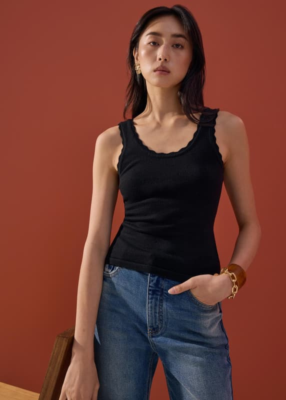 Rue Knit Scoop Neck Scallop Edge Tank Top | Love, Bonito SG