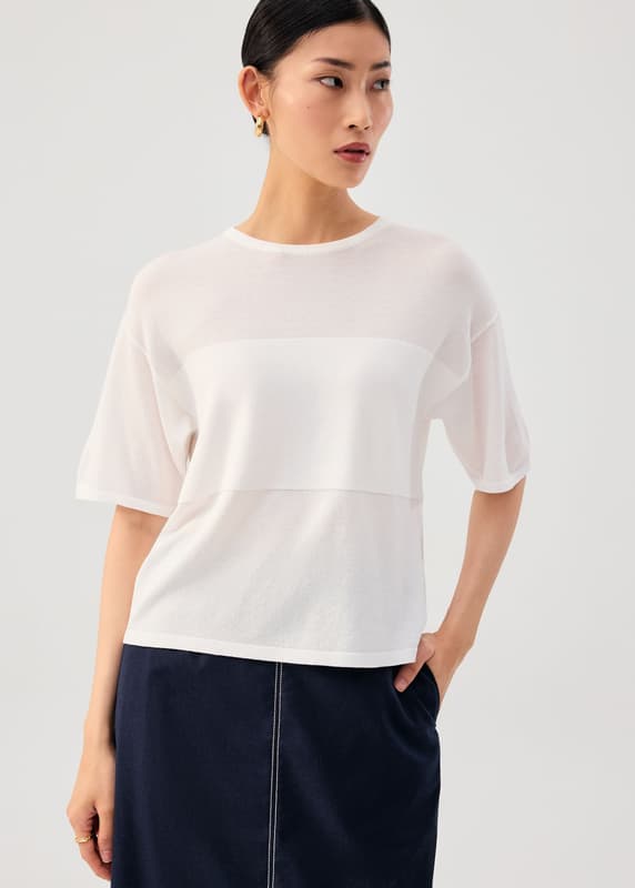 Oversized Sheer Knit Front Panel Boxy Tee | Love, Bonito SG