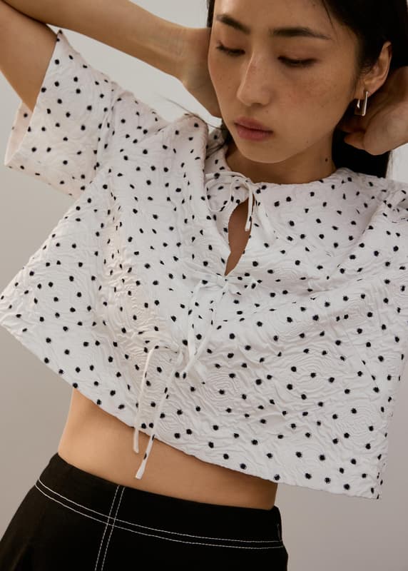 Crinkled Polka Dot Crop Shell Top | Love, Bonito SG