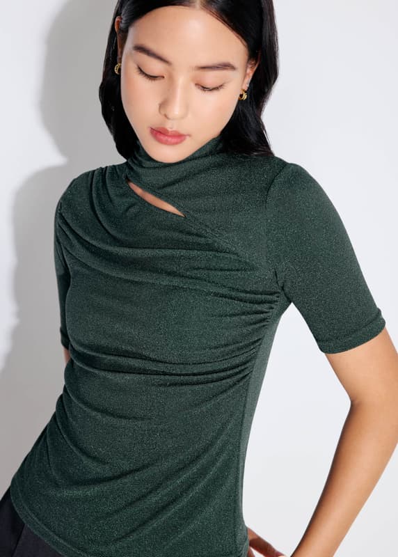 Lurex Jersey Cut Out Mock Neck Fitted Top | Love, Bonito MY