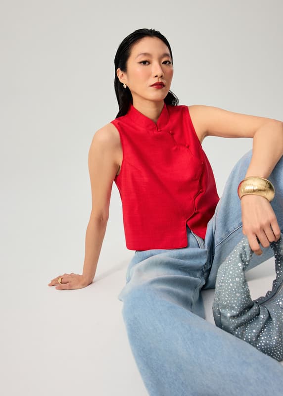 Scallop Edge Mandarin Collar Shell Top | Love, Bonito SG