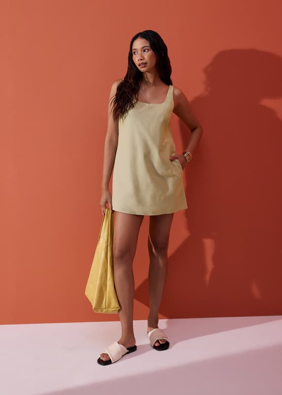 Cotton Square Neck A-line Mini Dress | Love, Bonito SG