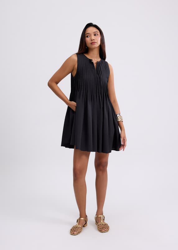 Oxford Pintuck Notched Trapeze Mini Dress | Love, Bonito ID