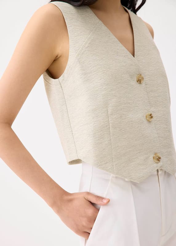 V-neck Button Down Vest | Love, Bonito HK