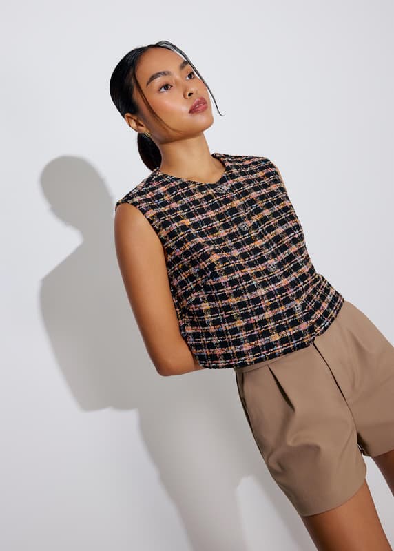 Relaxed Tweed Round Neck Button Down Vest | Love, Bonito PH
