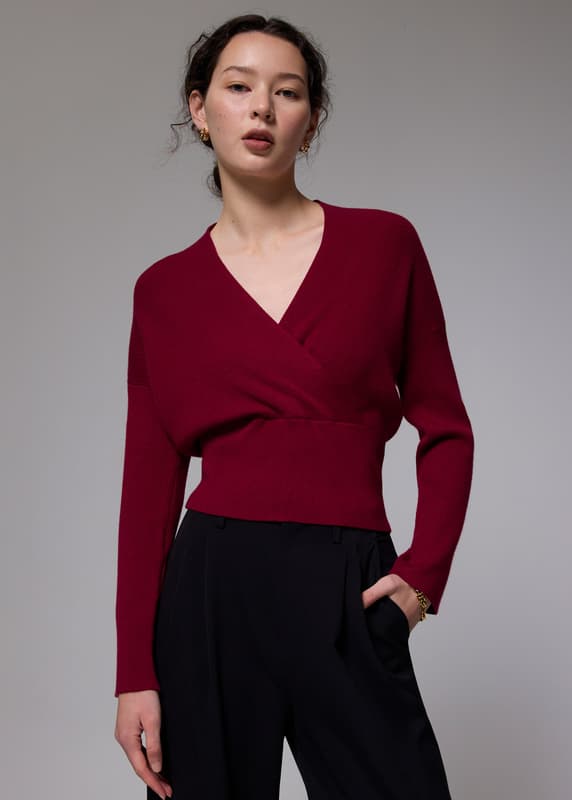 Emiko Relaxed Knit V-neck Wrap Top | Love, Bonito HK