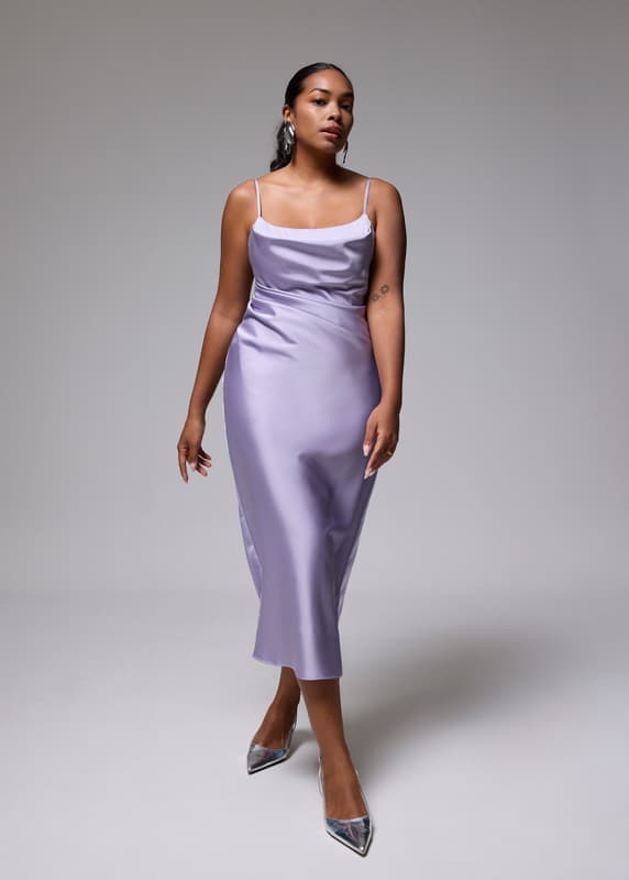 Esme Padded Satin Column Drape Midi Dress | Love, Bonito SG