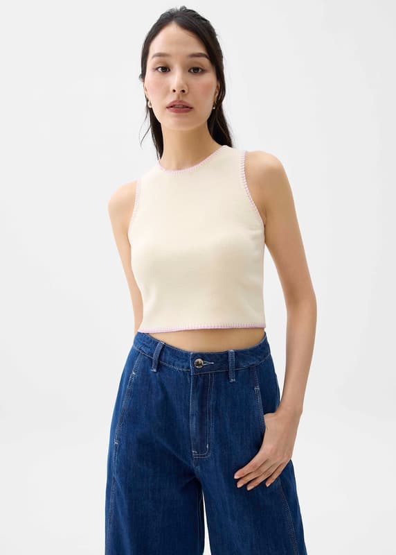 Knit Contrast Stitch Crop Tank Top | Love, Bonito US