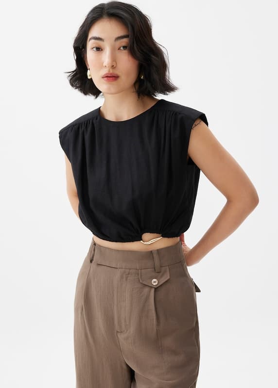 Elastic Ruched Linen Top | Love, Bonito ID