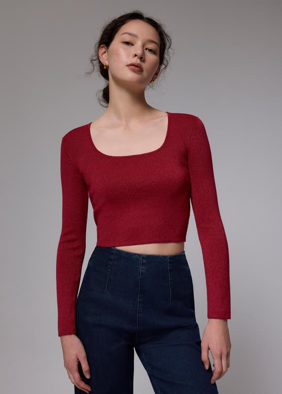 Square Neck Fitted Knit Crop Top | Love, Bonito SG