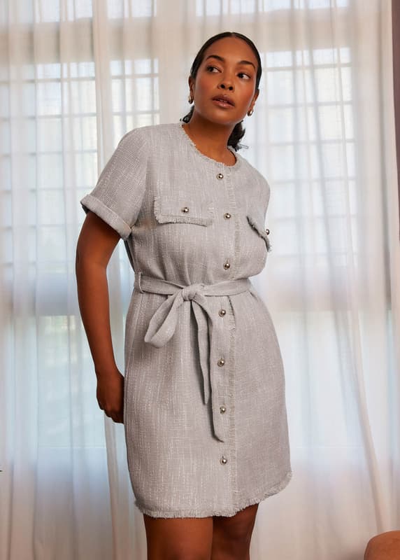 Tweed Belted Button Down Shift Dress | Love, Bonito MY