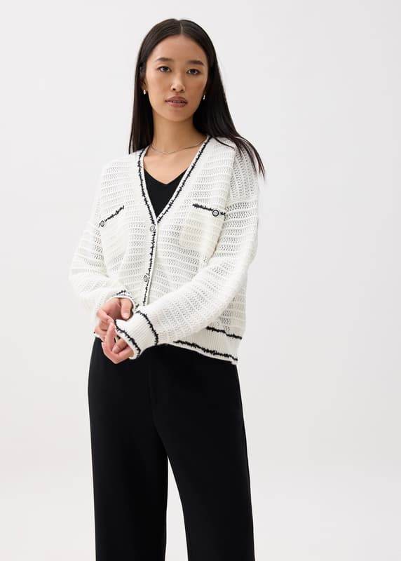Knit Relaxed Contrast Trim Cardigan | Love, Bonito SG