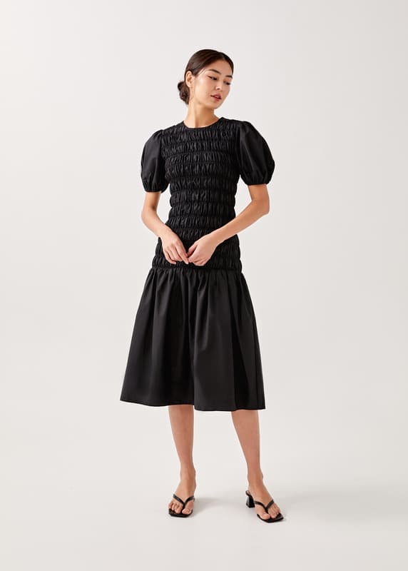 Gemira Smocked Puff Sleeve Midi Dress | Love, Bonito US