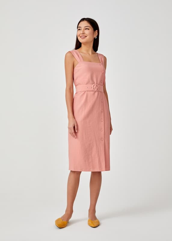 Kiana Belted Button Detail Midi Dress | Love, Bonito US