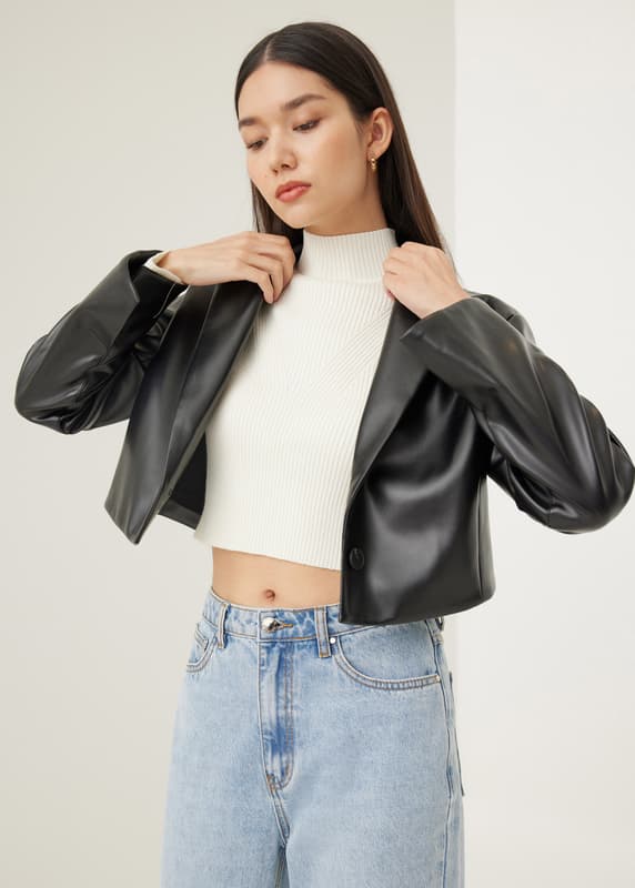 Reagan Pleather Crop Blazer | Love, Bonito INTL