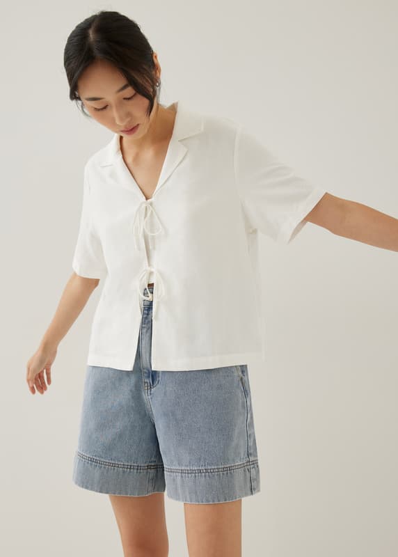 Allie Linen Ribbon Tie Shirt | Love, Bonito ID
