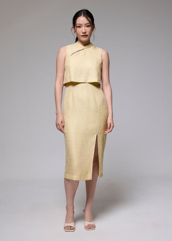 Tweed Mandarin Collar Column Midi Dress | Love, Bonito ID