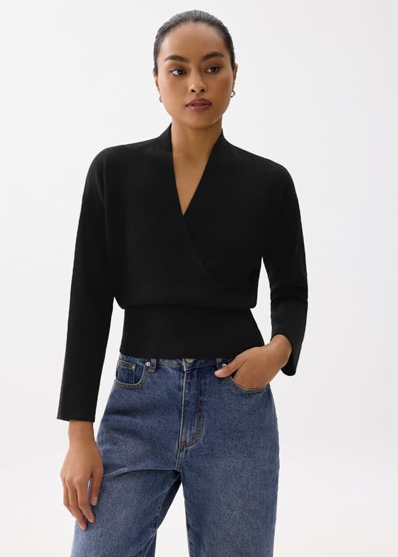 Emiko Relaxed Knit V-neck Wrap Top | Love, Bonito ID