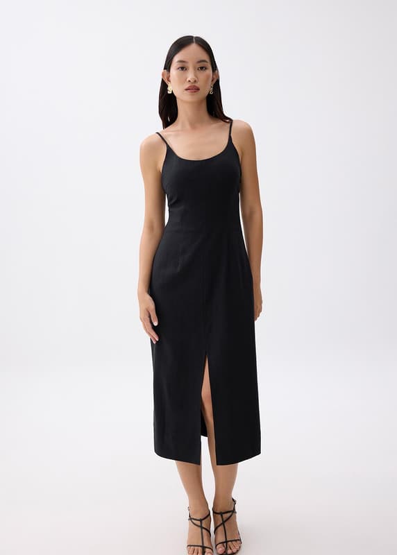 Linen Padded Column Midi Dress | Love, Bonito ID