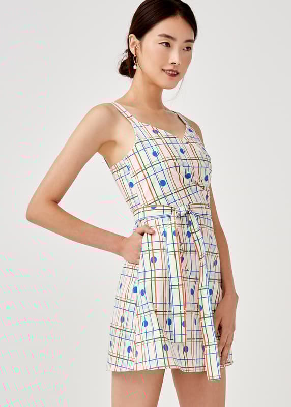 Adaline Crossover Sash Tie Dress in Rainbow Tile | Love, Bonito INTL