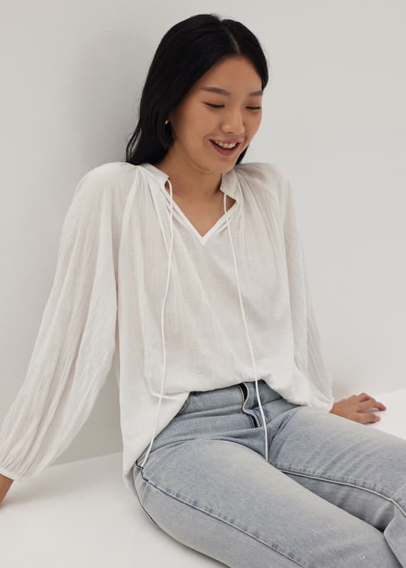 Aralind Notched Poet Blouse | Love, Bonito SG