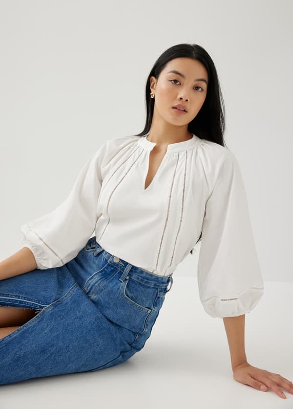 Eri Cotton Trim Poet Blouse | Love, Bonito SG