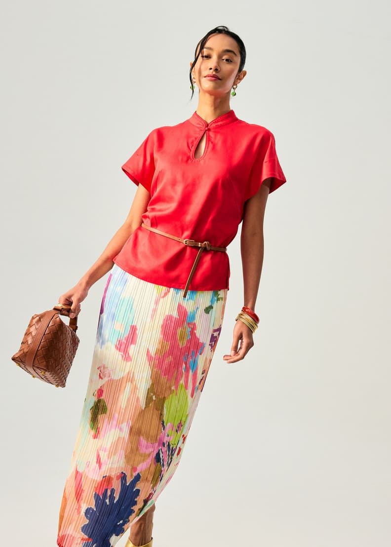 Lyocell Mandarin Collar Drop Shoulder Top | Love, Bonito PH