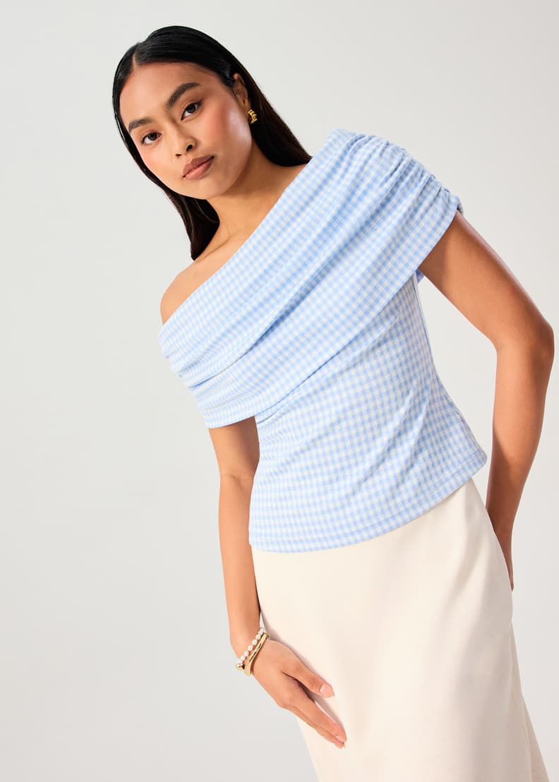 Gingham Jersey Off-Shoulder Fitted Top | Love, Bonito HK