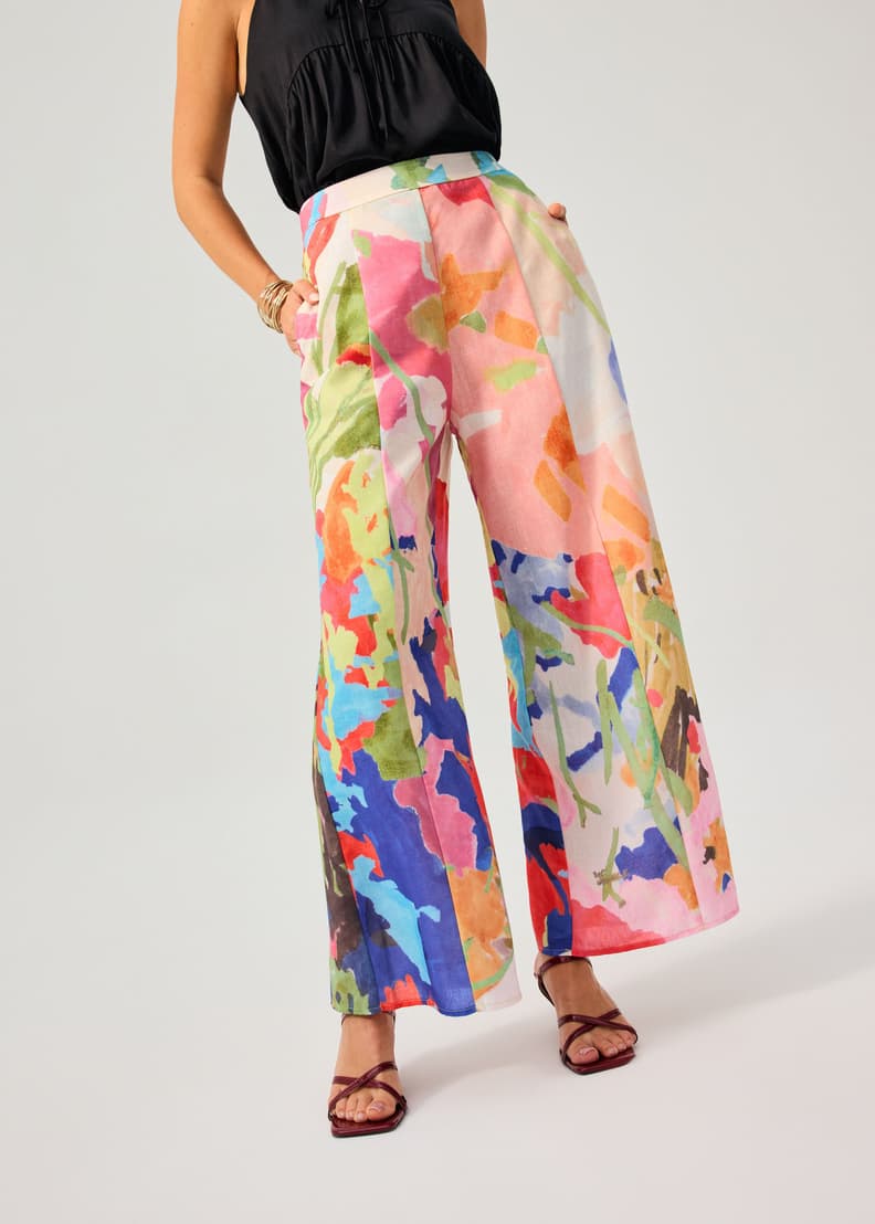 Elastic Panelled Mid Waist Wide Leg Pants in Vivid Blooms | Love, Bonito SG