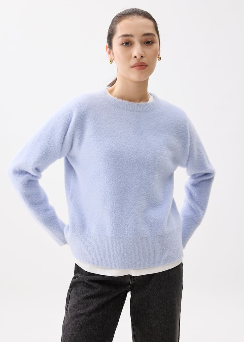 Oversized Round Neck Fuzzy Knit Sweater | Love, Bonito SG