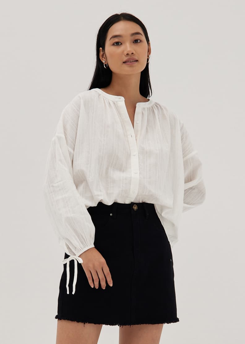 Lira Textured Tie Cuff Poet Blouse | Love, Bonito SG
