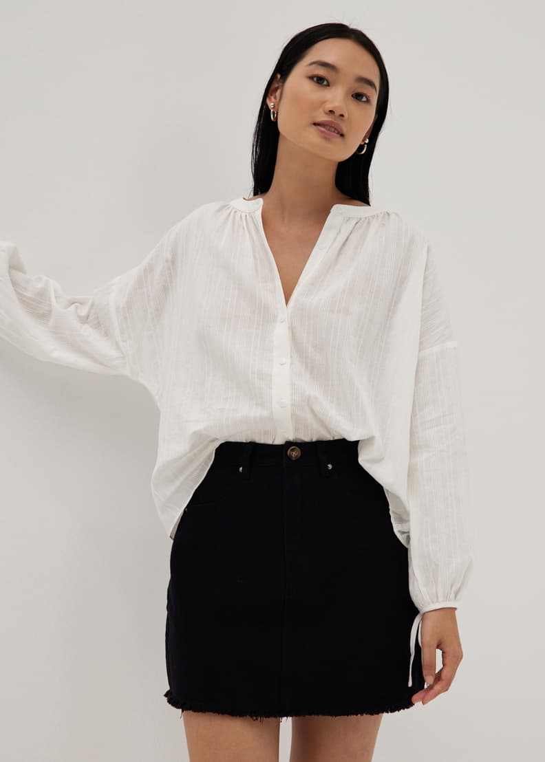 Lira Textured Tie Cuff Poet Blouse | Love, Bonito SG