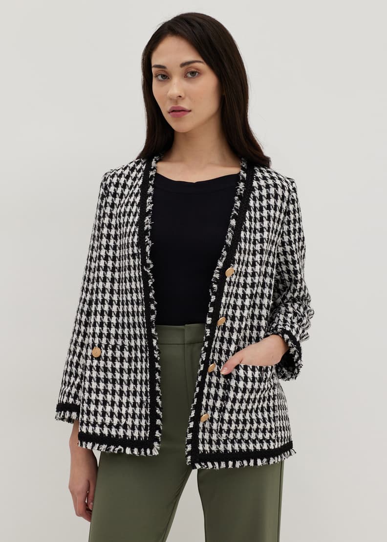 Bellona Houndstooth Collarless Blazer | Love, Bonito INTL