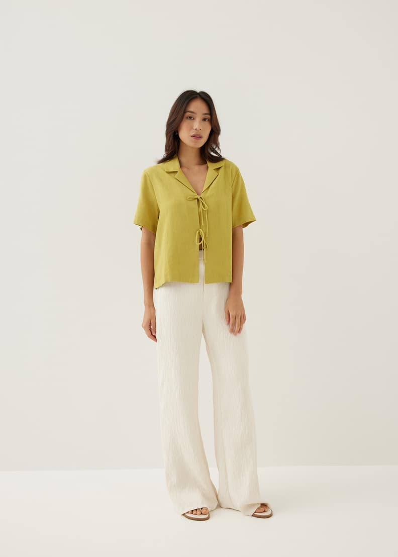 Allie Linen Ribbon Tie Shirt | Love, Bonito US